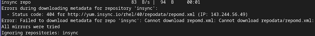 Fedora 40 Failed to download metadata for repo 'insync' - Linux - Insync Forums